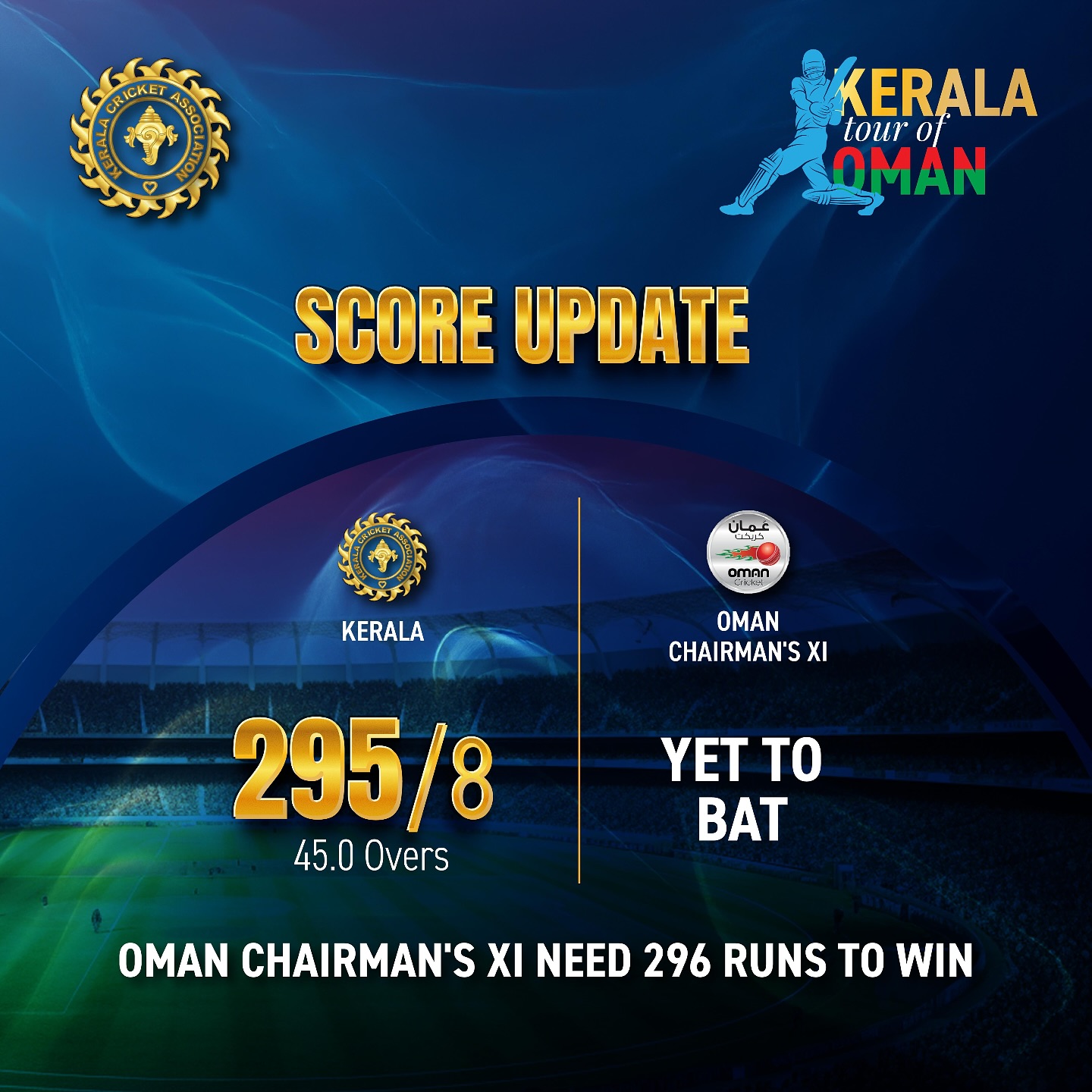 Oman Chairman’s XI vs Kerala | Kerala Cricket Association | Official ...